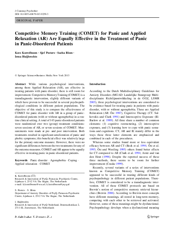(PDF) Competitive Memory Training (COMET) for Panic and Applied ...