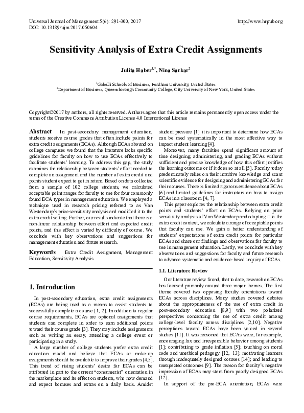 (PDF) Sensitivity Analysis of Extra Credit Assignments