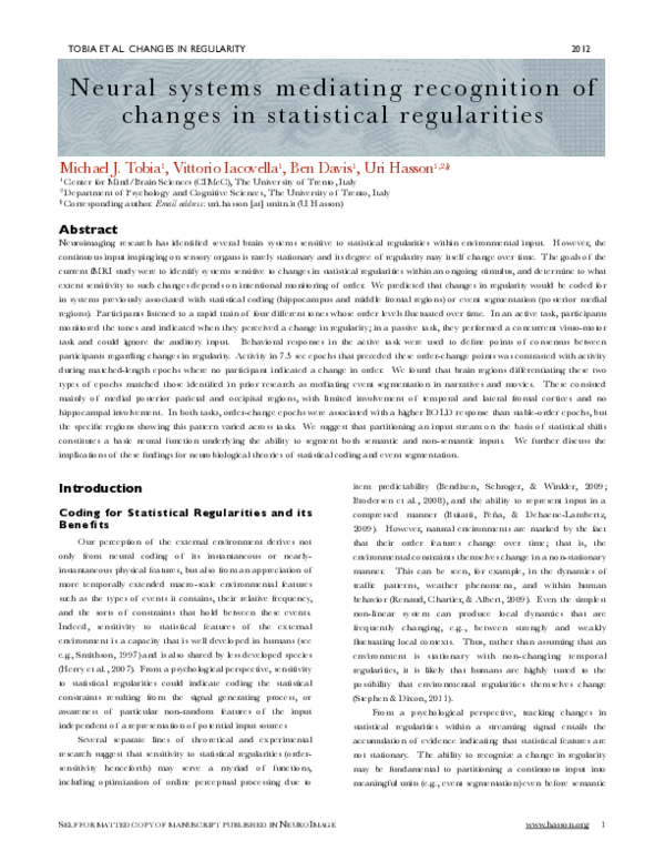(PDF) Neural systems mediating recognition of changes in statistical ...