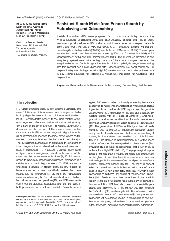 (PDF) Resistant Starch Made from Banana Starch by Autoclaving and Debranching
