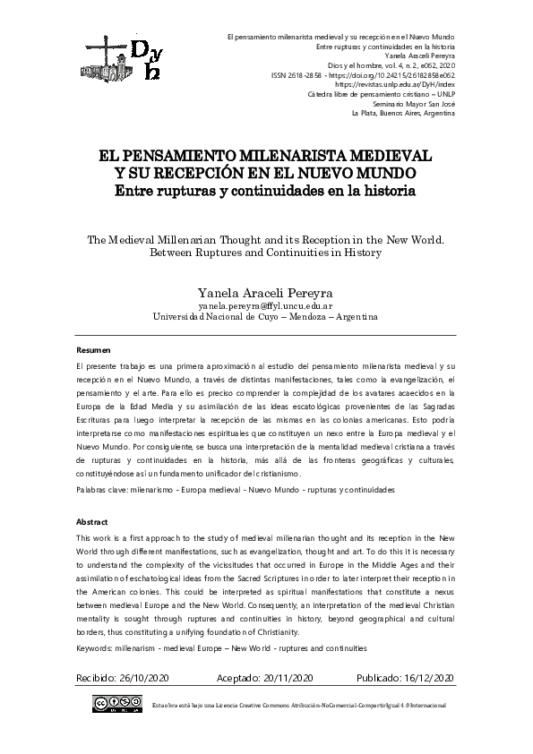 (PDF) The Medieval Millenarian Thought and its Reception in the New ...