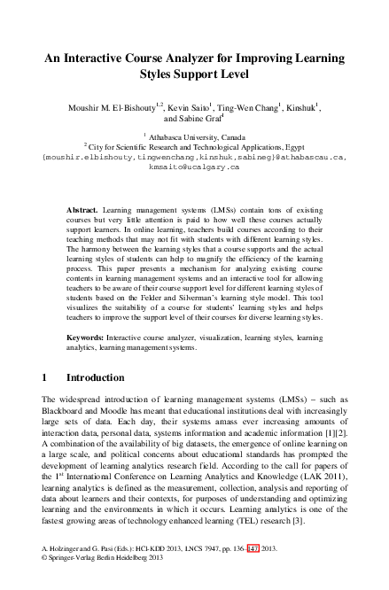 (PDF) An Interactive Course Analyzer for Improving Learning Styles ...