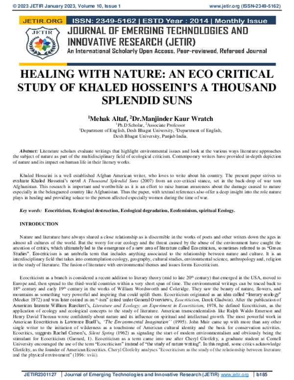 (PDF) HEALING WITH NATURE: AN ECO CRITICAL STUDY OF KHALED HOSSEINI'S A ...