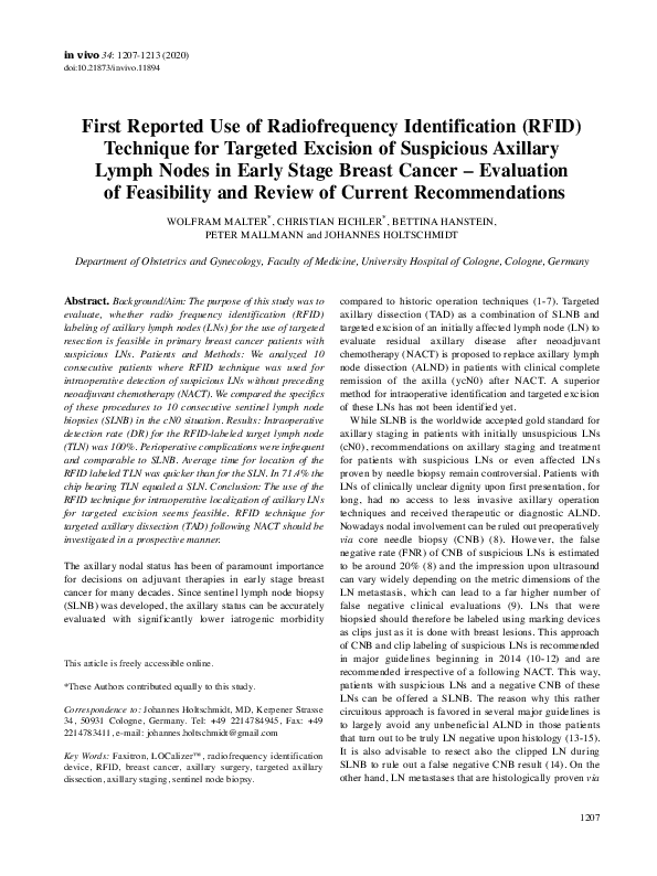(PDF) RFID for Targeted Excision in Breast Cancer