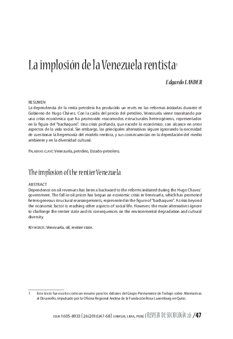 (PDF) La implosión de la Venezuela rentista