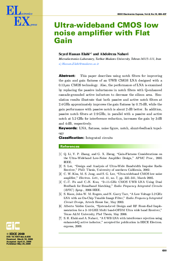 (PDF) Ultra-wideband CMOS low noise amplifier with Flat Gain