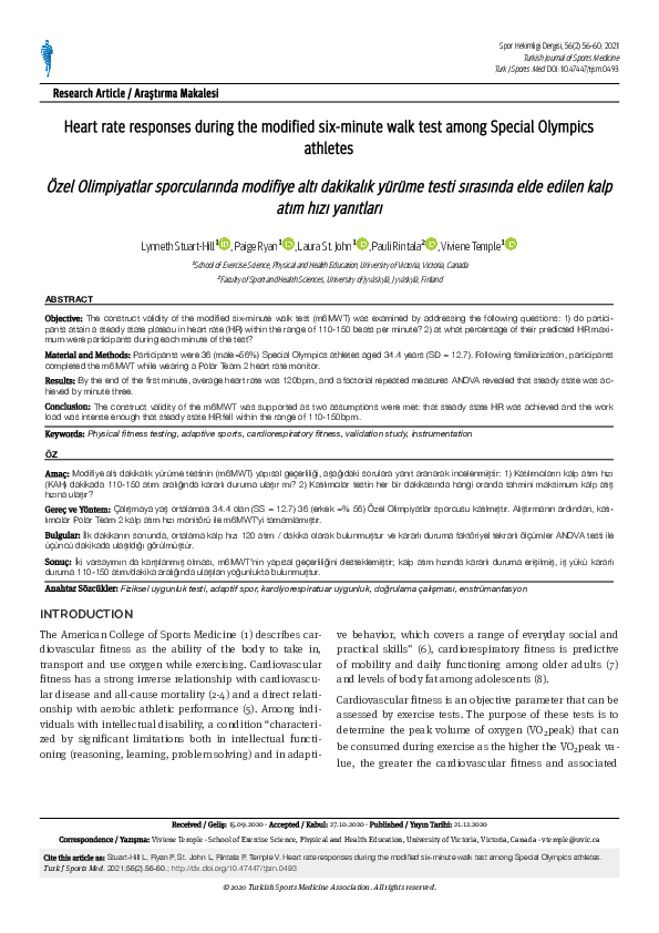 (PDF) Heart rate responses during the modified six-minute walk test ...