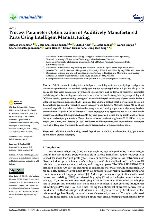 (PDF) Process Parameter Optimization of Additively Manufactured Parts Using Intelligent ...