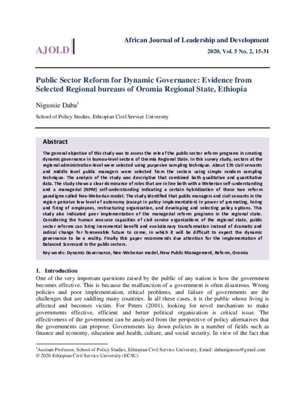 (PDF) Public Sector Reform for Dynamic Governance: Evidence from ...