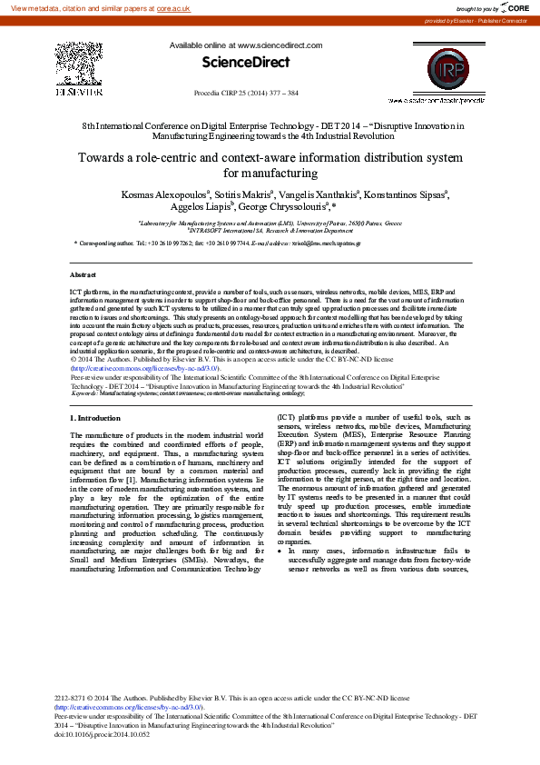(PDF) Towards a Role-centric and Context-aware Information Distribution System for Manufacturing