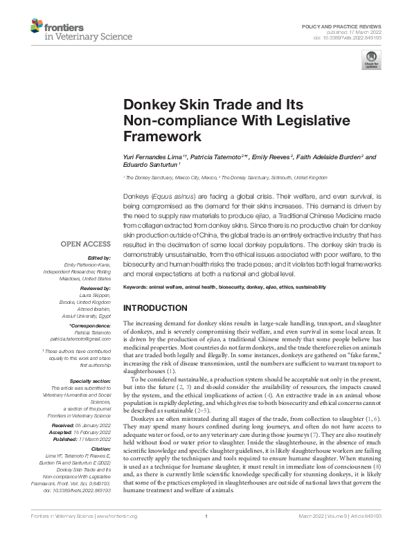 (PDF) Donkey Skin Trade and Its Non-compliance With Legislative Framework