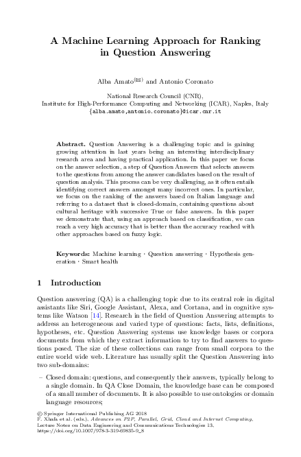 Pdf A Machine Learning Approach For Ranking In Question Answering 