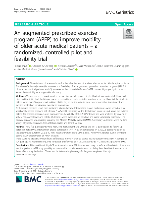 (PDF) An augmented prescribed exercise program (APEP) to improve mobility of older acute medical ...