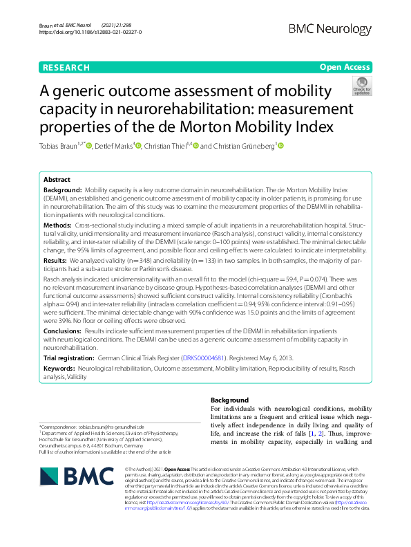(PDF) A generic outcome assessment of mobility capacity in ...
