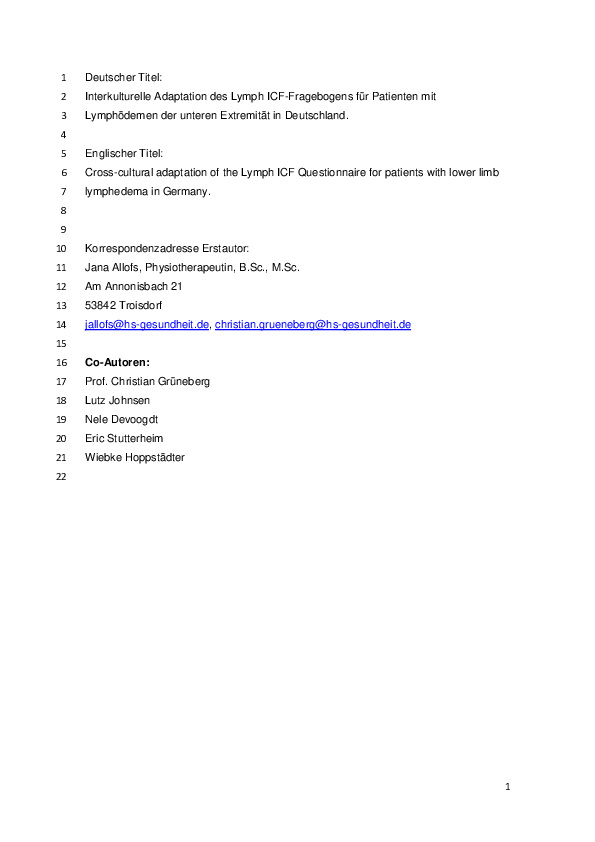 (PDF) Interkulturelle Adaptation des Lymph-ICF-Fragebogens für ...