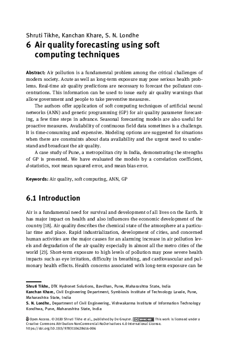 (PDF) 6 Air quality forecasting using soft computing techniques | Shruti Tikhe - Academia.edu