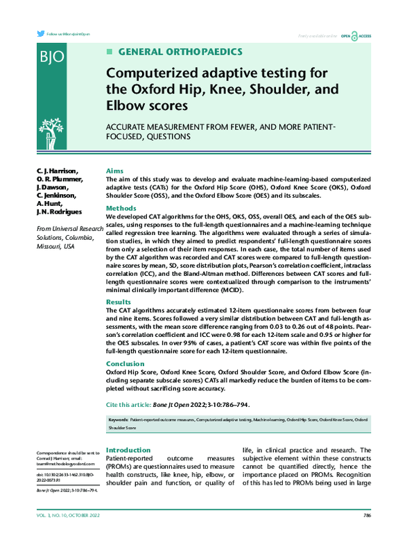 (PDF) Computerized adaptive testing for the Oxford Hip, Knee, Shoulder ...
