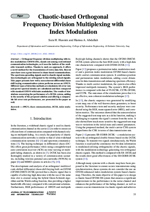 (PDF) Chaotic-based Orthogonal Frequency Division Multiplexing with ...