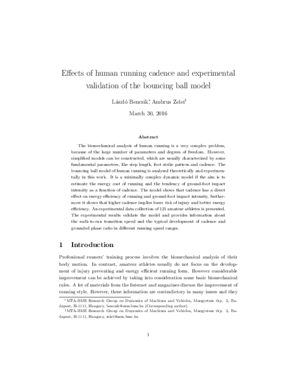 (PDF) Effects of human running cadence and experimental validation of ...