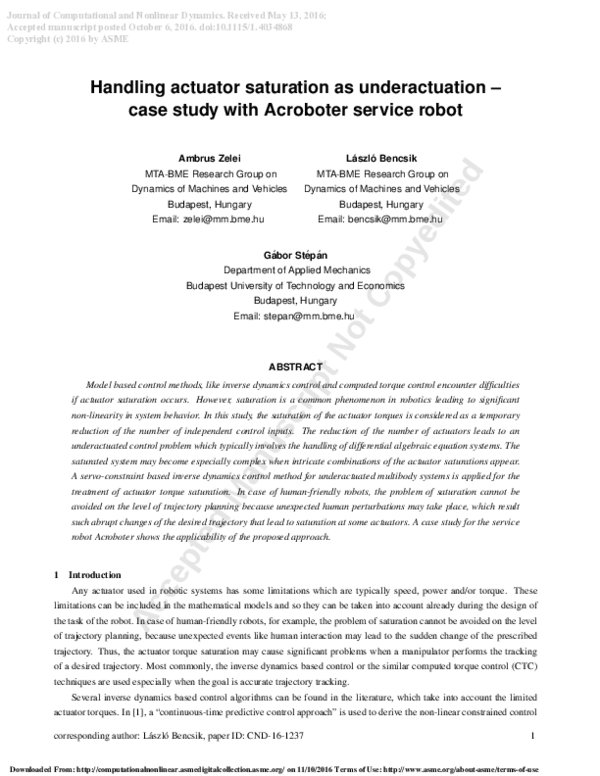 (PDF) Handling Actuator Saturation as Underactuation: Case Study With Acroboter Service Robot