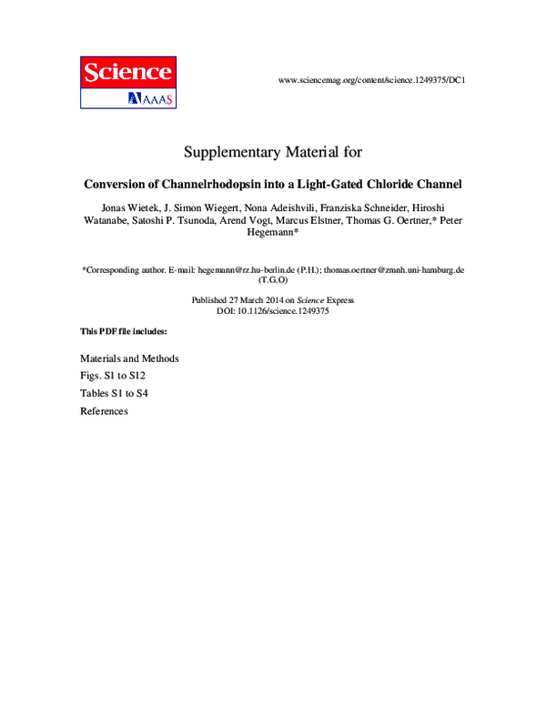 (PDF) Conversion of Channelrhodopsin into a Light-Gated Chloride ...
