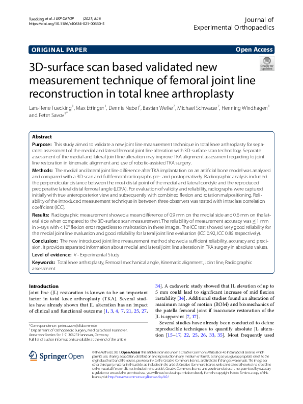 (PDF) 3D-surface scan based validated new measurement technique of femoral joint line ...