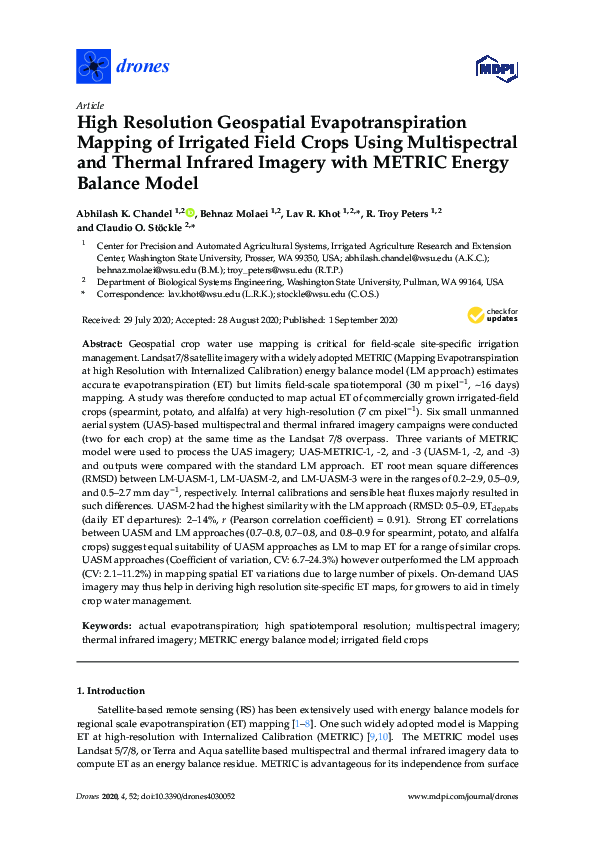 (PDF) High Resolution Geospatial Evapotranspiration Mapping of Irrigated Field Crops Using ...