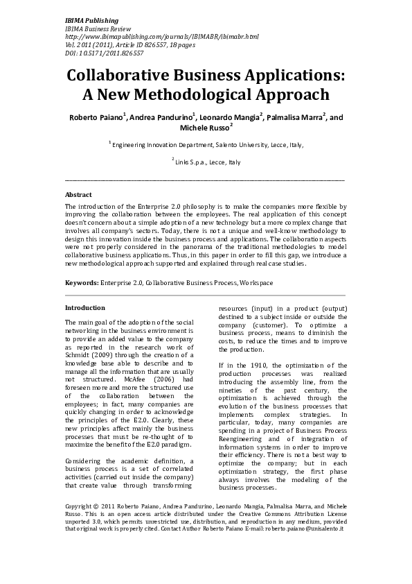 (PDF) Collaborative Business Applications: A New Methodological Approach