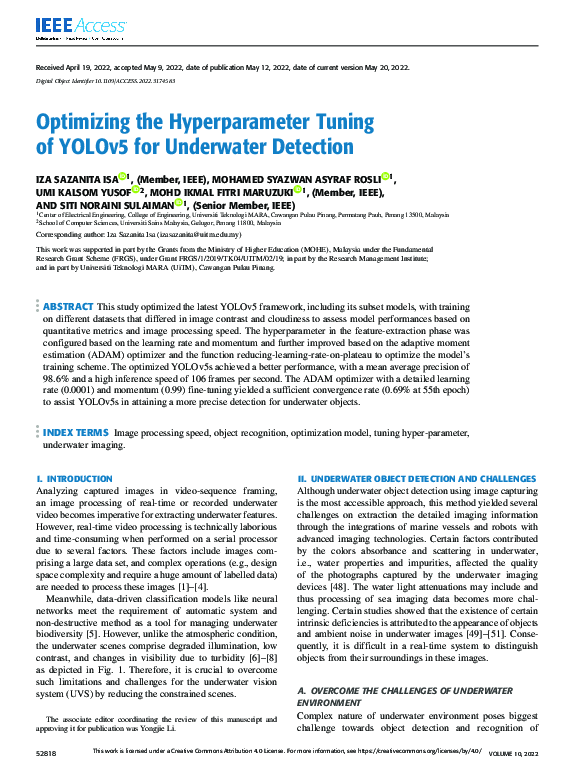 (PDF) Optimizing the Hyperparameter Tuning of YOLOv5 for Underwater ... (PDF) Optimizing the Hyperparameter Tuning of YOLOv5 for Underwater ...