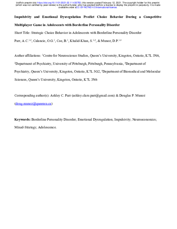 (PDF) Impulsivity and Emotional Dysregulation Predict Choice Behavior ...