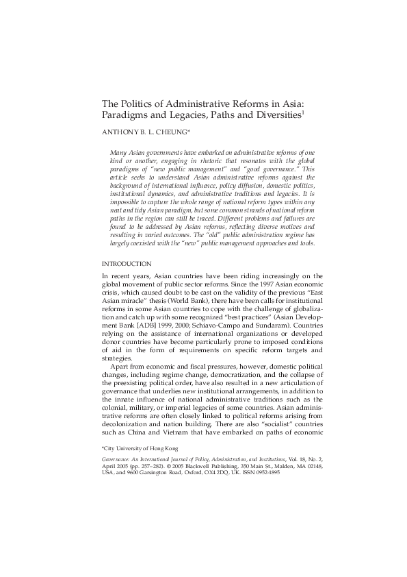 (PDF) The Politics of Administrative Reforms in Asia: Paradigms and ...