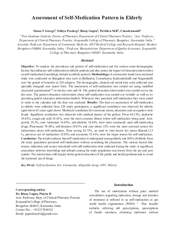 (PDF) Assessment of Self-Medication Pattern in Elderly