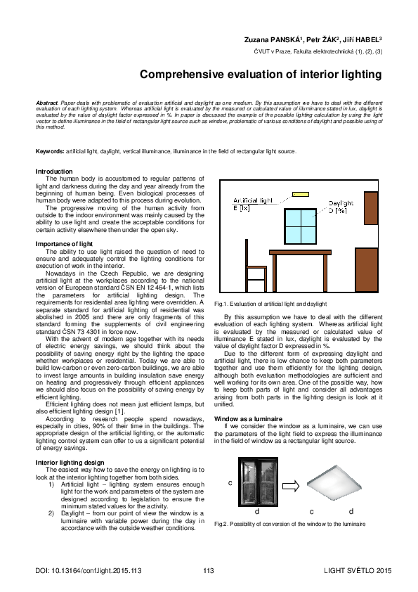 (PDF) Comprehensive evaluation of interior lighting