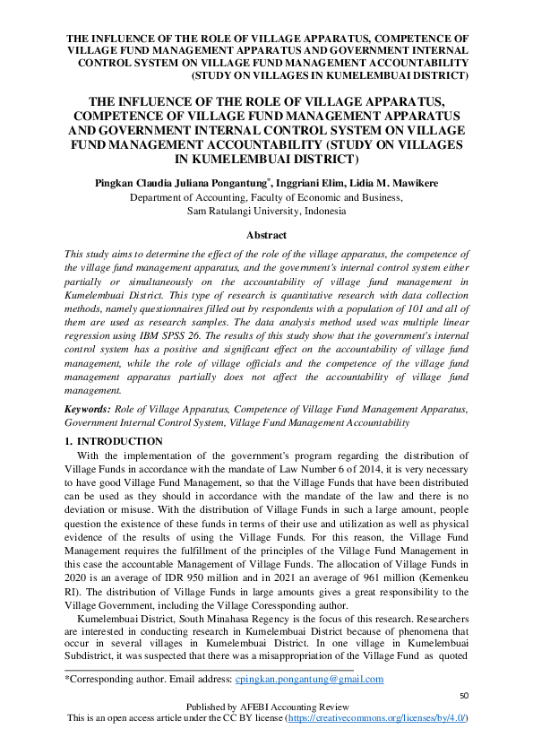 (PDF) The Influence of the Role of Village Apparatus, Competence of ...