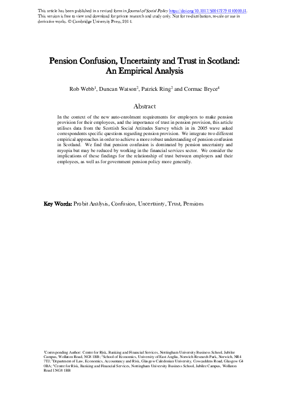 (PDF) Pension Confusion, Uncertainty and Trust in Scotland: An ...