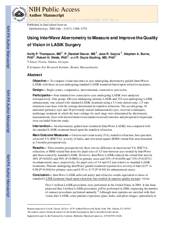 (PDF) Using interWave aberrometry to measure and improve the quality of ...