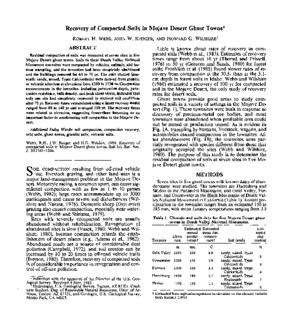(PDF) Recovery of Compacted Soils in Mojave Desert Ghost Towns | Robert ...