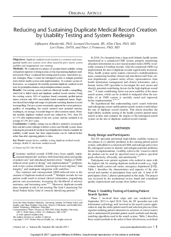 (PDF) Reducing and Sustaining Duplicate Medical Record Creation by ...
