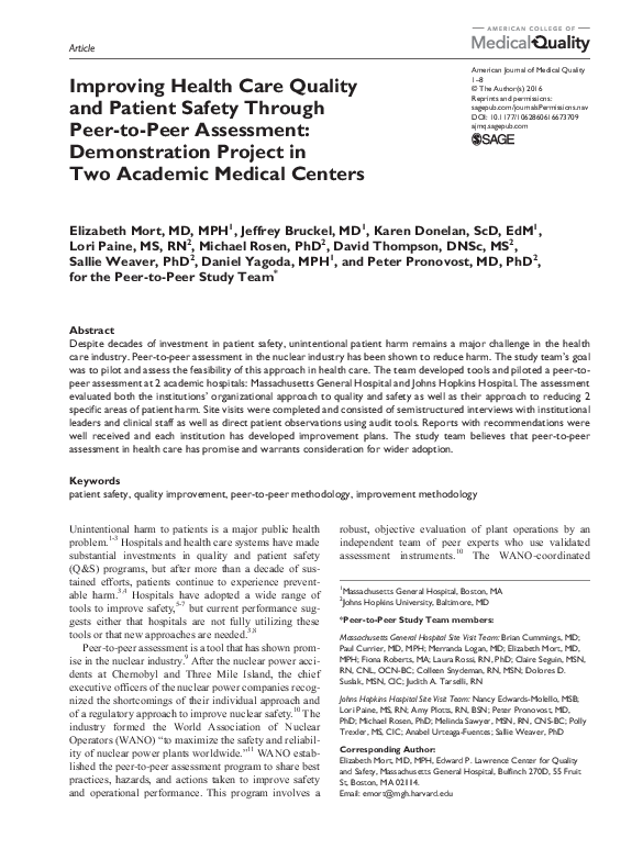 (PDF) Improving Health Care Quality and Patient Safety Through Peer-to ...