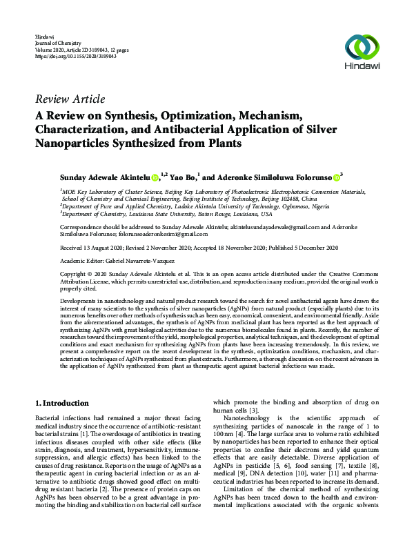 (PDF) A Review on Synthesis, Optimization, Mechanism, Characterization, and Antibacterial ...