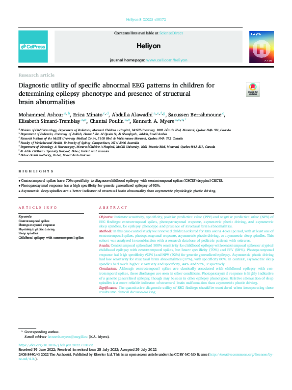 (PDF) Diagnostic utility of specific abnormal EEG patterns in children ...