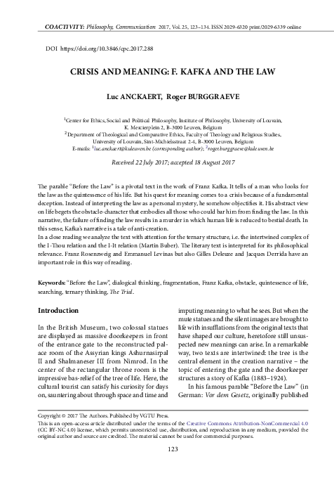 (PDF) Crisis and Meaning: F. Kafka and the Law