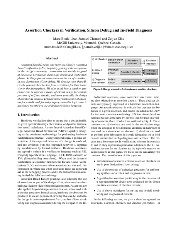 (PDF) Assertion Checkers in Verification, Silicon Debug and In-Field Diagnosis