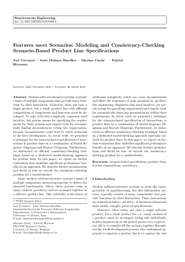 (PDF) Features meet scenarios: modeling and consistency-checking scenario-based product line ...