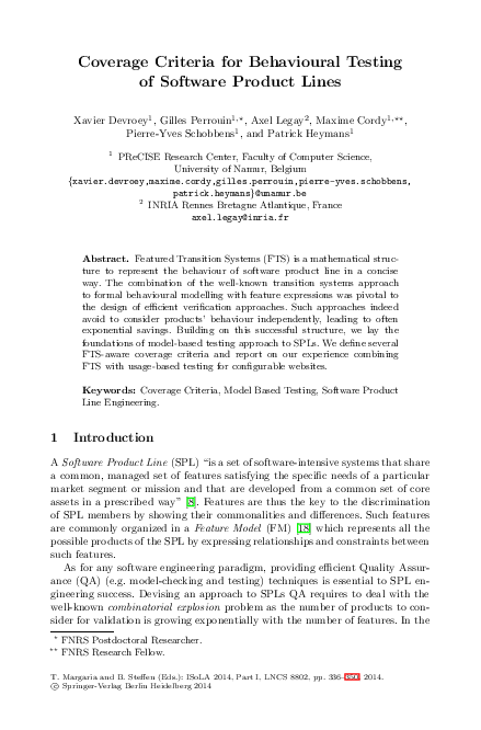 (PDF) Coverage Criteria for Behavioural Testing of Software Product Lines