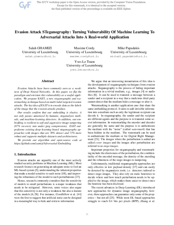 (PDF) Evasion Attack STeganography: Turning Vulnerability Of Machine ...