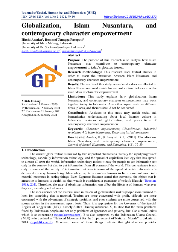 (PDF) Globalization, Islam Nusantara, and contemporary character ...