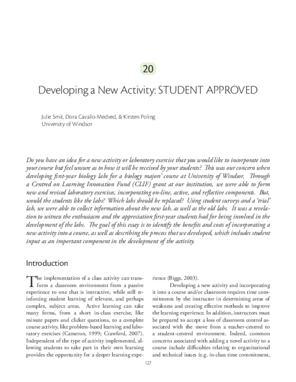 (PDF) 20. Developing a New Activity: STUDENT APPROVED
