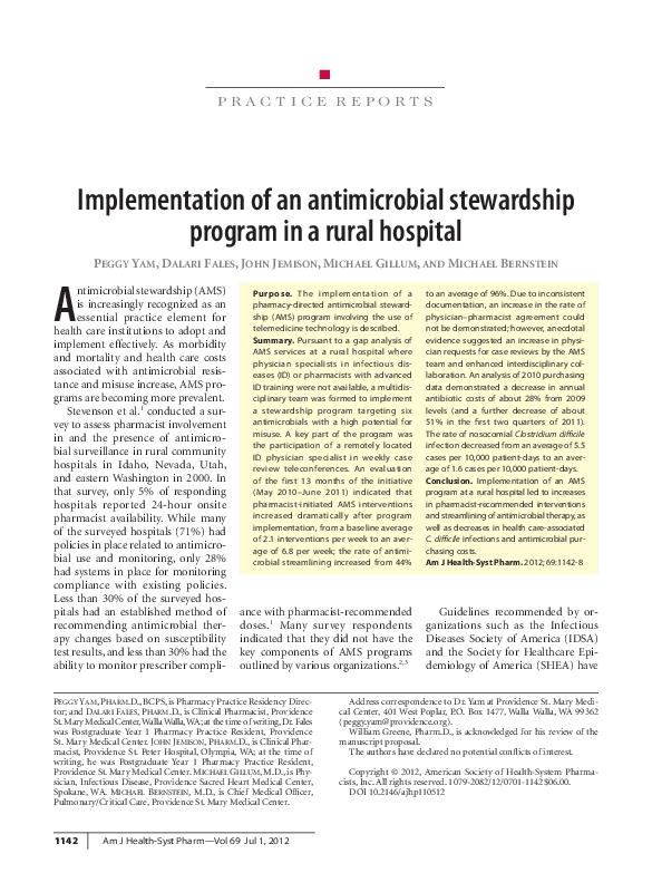 (PDF) Implementation of an antimicrobial stewardship program in a rural ...