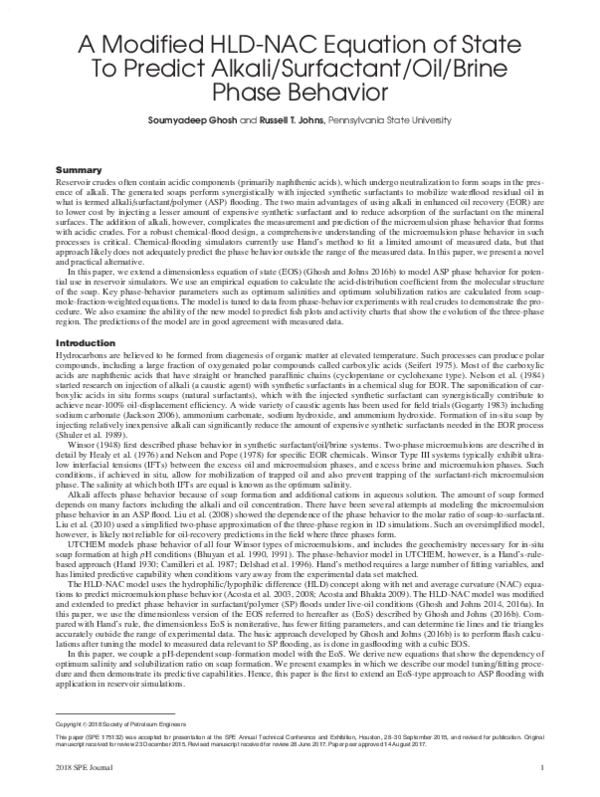 (PDF) A Modified HLD-NAC Equation of State to Predict Alkali-Surfactant ...